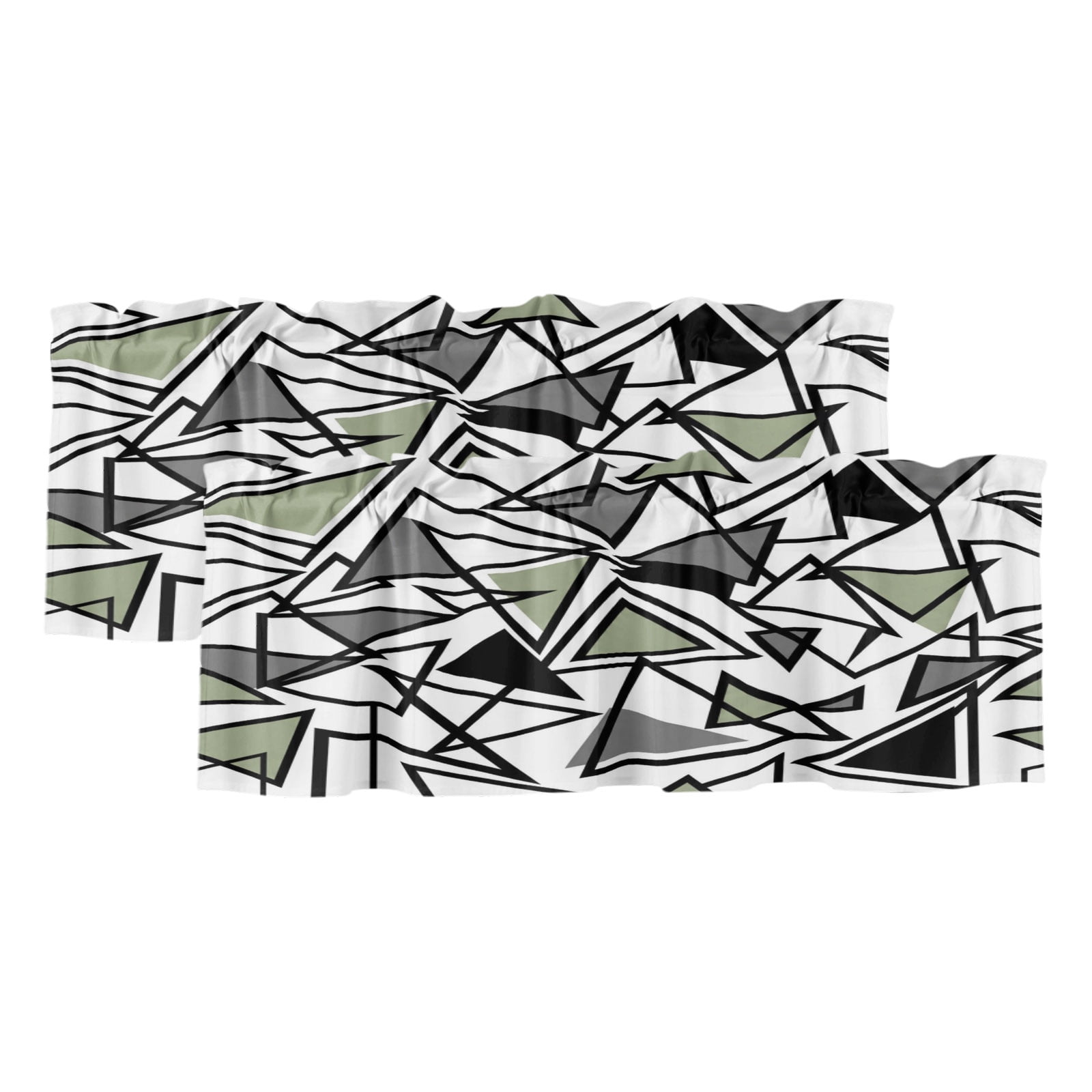Abstract Lines 2 Panels Kitchen Valance, Black Gray Green Triangle ...