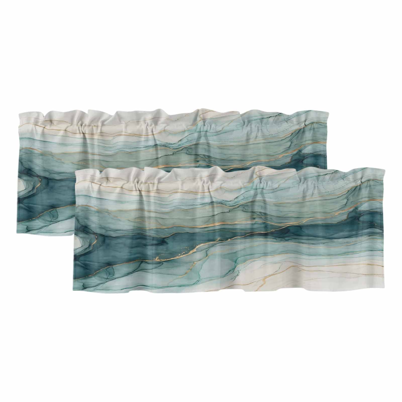 Abstract Lines 2 Panels Kitchen Valance, Green Gradient Charcoal ...
