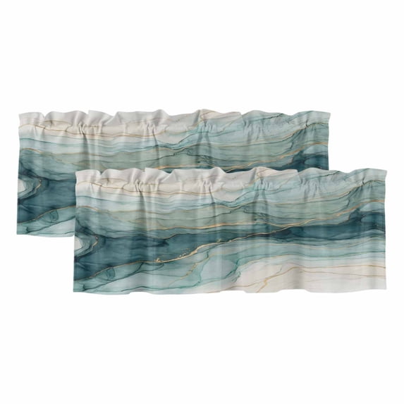 Abstract Lines 2 Panels Kitchen Valance, Green Gradient Charcoal ...