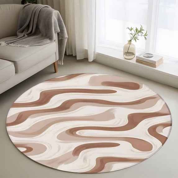 Abstract Lines 3FT Round Area Rugs for Living Room Brown Water Ripple ...