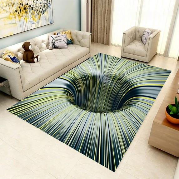 Abstract Lines Area Carpet 3d Illusion Black Hole Decorative Rug Indoor ...