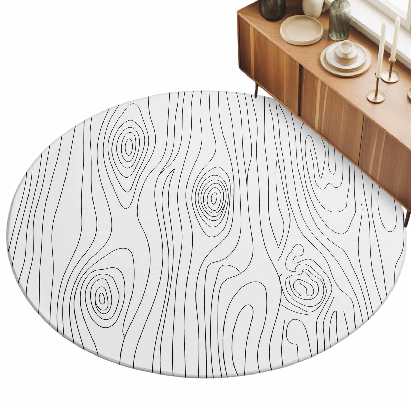 Abstract Lines Area Rug, Vintage Art Black Tree Veins Irregular Circle ...