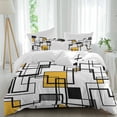 Abstract Lines Art 4 Piece Duvet Cover Set Twin Size Black Yellow ...