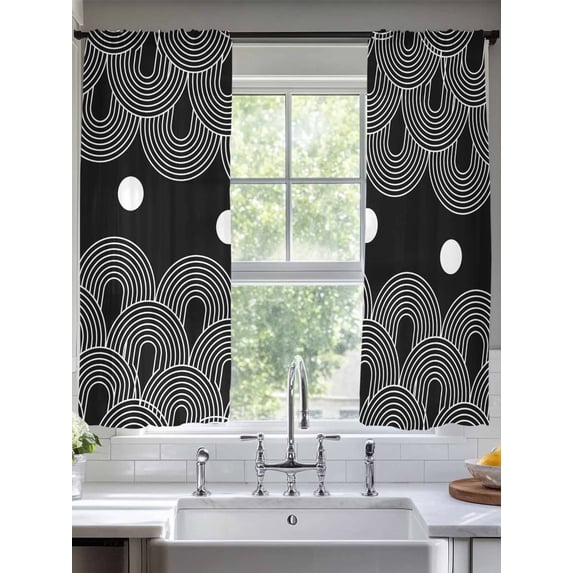 Abstract Lines Art Black and White Chiffon Sheer Curtains 72 Inches ...