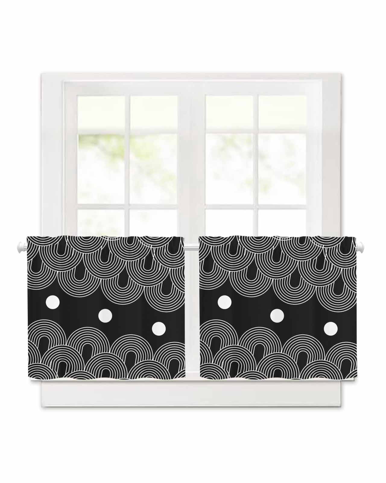 Abstract Lines Art Black and White Short Blackout Curtains 30 Inch Long ...