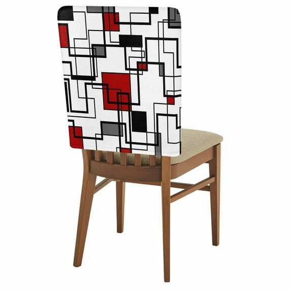 Abstract Lines Art Chair Back Covers Set of 4, Black Red Geometric ...