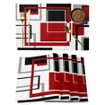 Abstract Lines Art Cotton Linen Placemats Set of 12, Black Red ...
