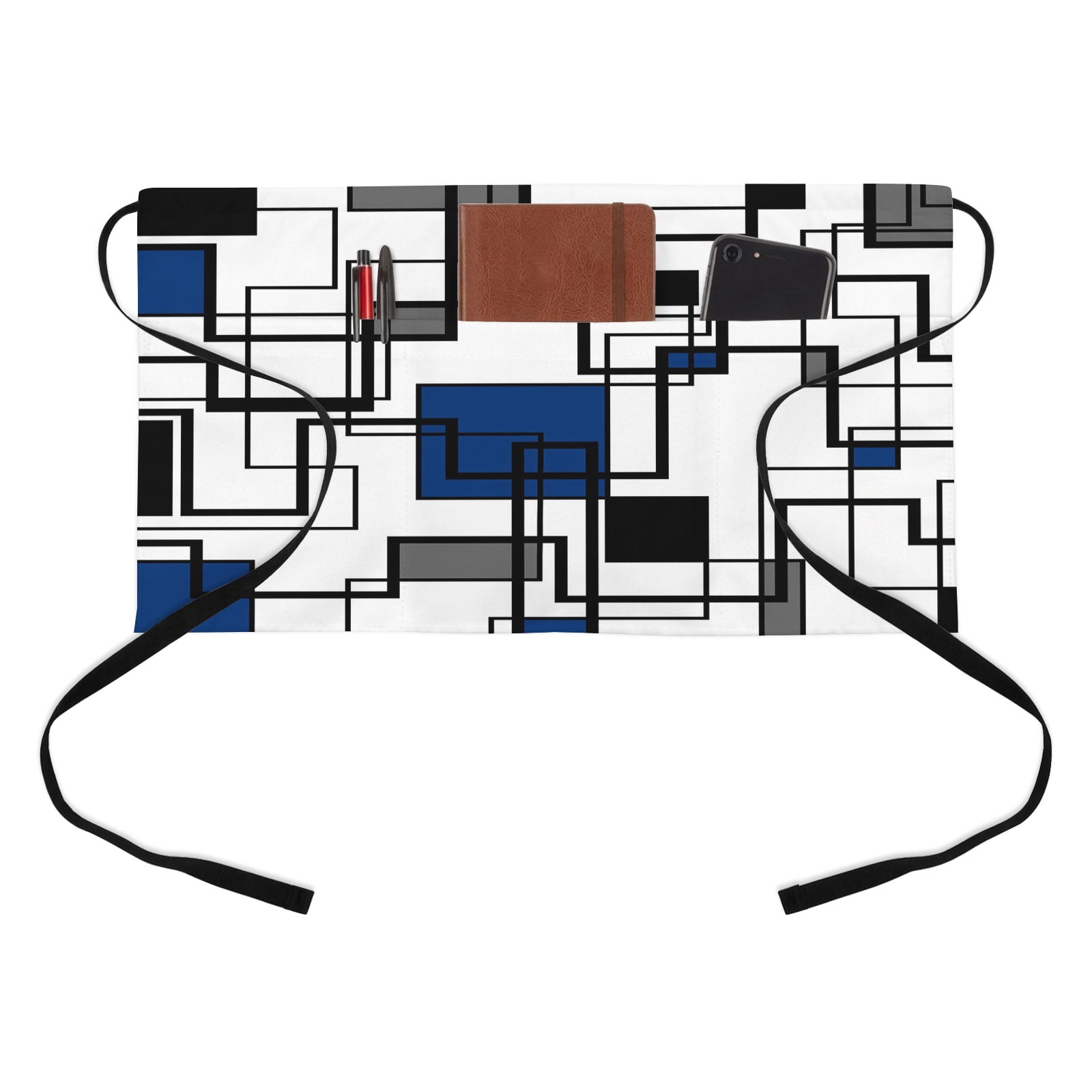 Abstract Lines Art Half Waist Apron Black Blue Geometric Modern Texture ...