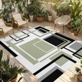 Abstract Lines Art Outdoor Rug, Black Green Geometric Modern Texture ...