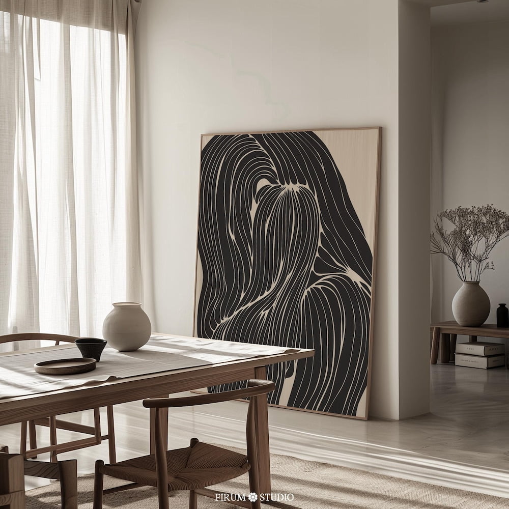 Abstract Lines Art Poster - Black And Beige Decor For Modern Living ...