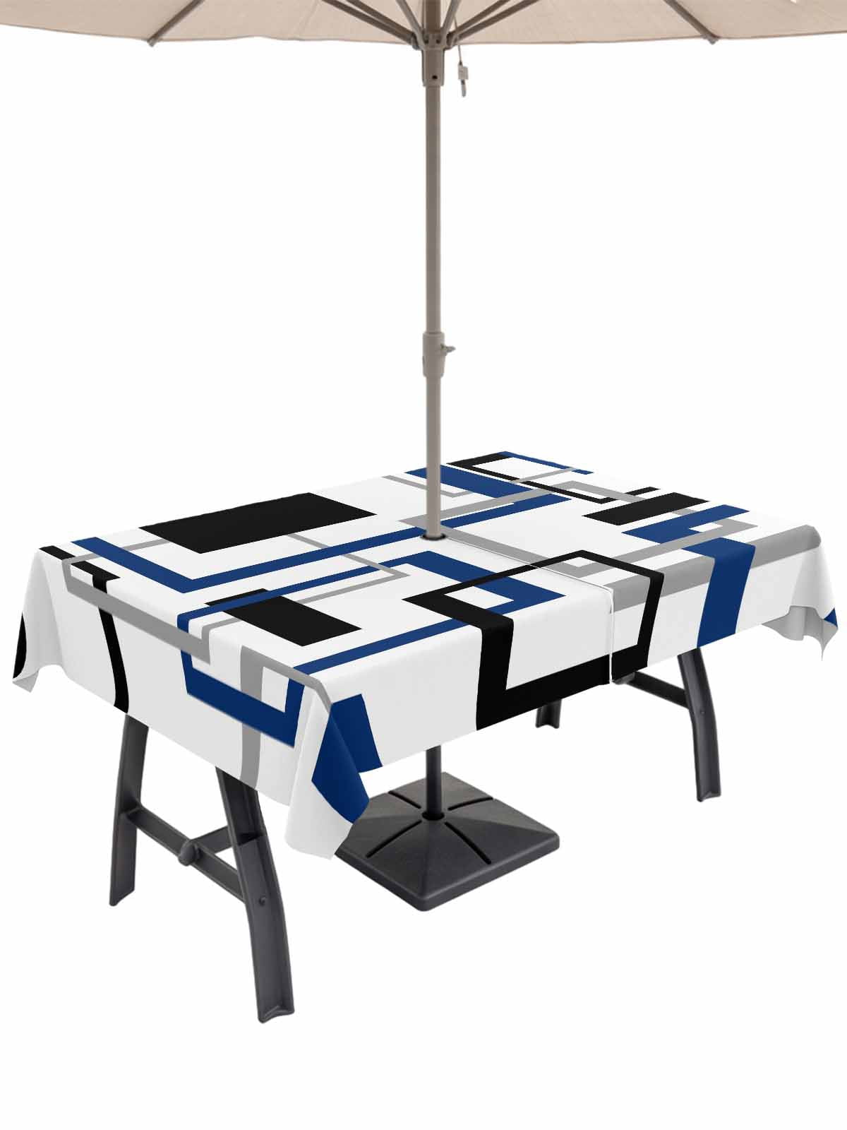 Abstract Lines Art Rectangle Outdoor Tablecloth with Umbrella Hole ...