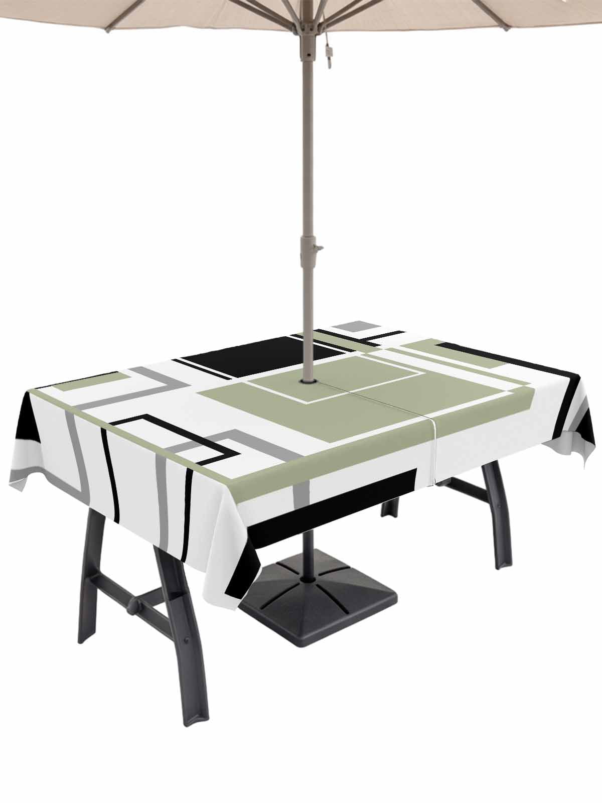 Abstract Lines Art Rectangle Outdoor Tablecloth with Umbrella Hole ...