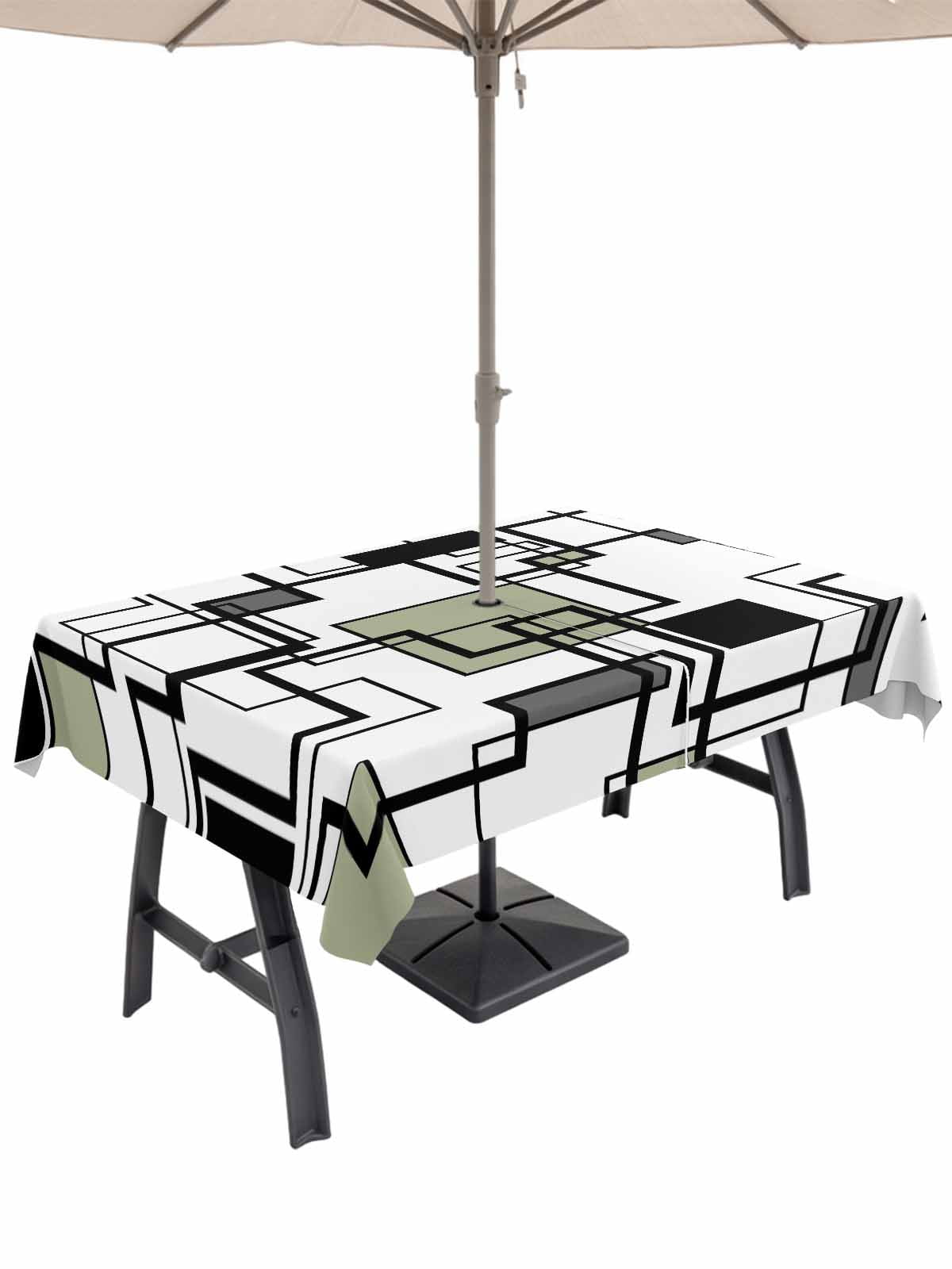 Abstract Lines Art Rectangle Outdoor Tablecloth with Umbrella Hole ...
