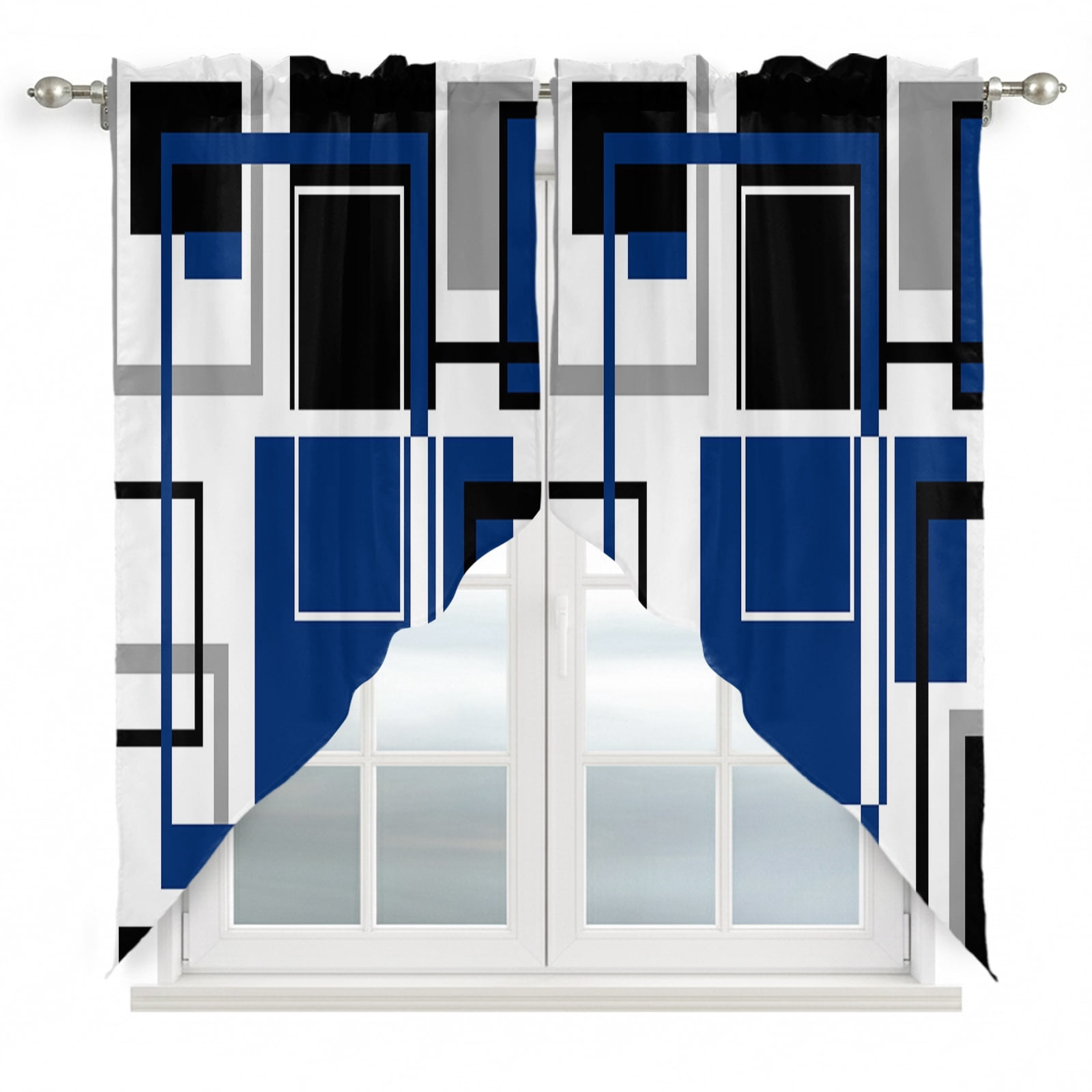 Abstract Lines Art Swag Curtain Valance for Small Windows, Black Blue ...