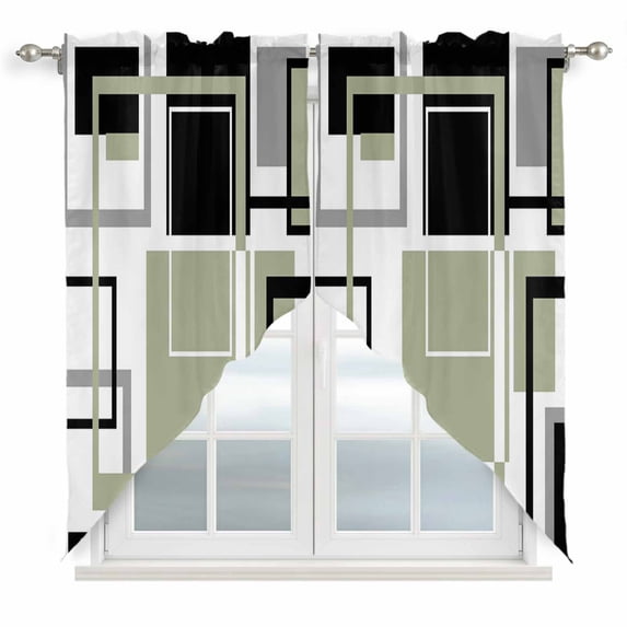 Abstract Lines Art Swag Curtain Valance for Window 2 Panels Black Green ...
