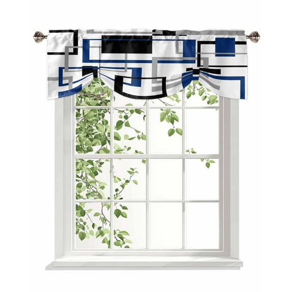 Abstract Lines Art Tie Up Valances Curtain, Adjustable Kitchen Black ...