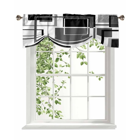 Abstract Lines Art Tie Up Valances Curtain, Adjustable Kitchen Black ...