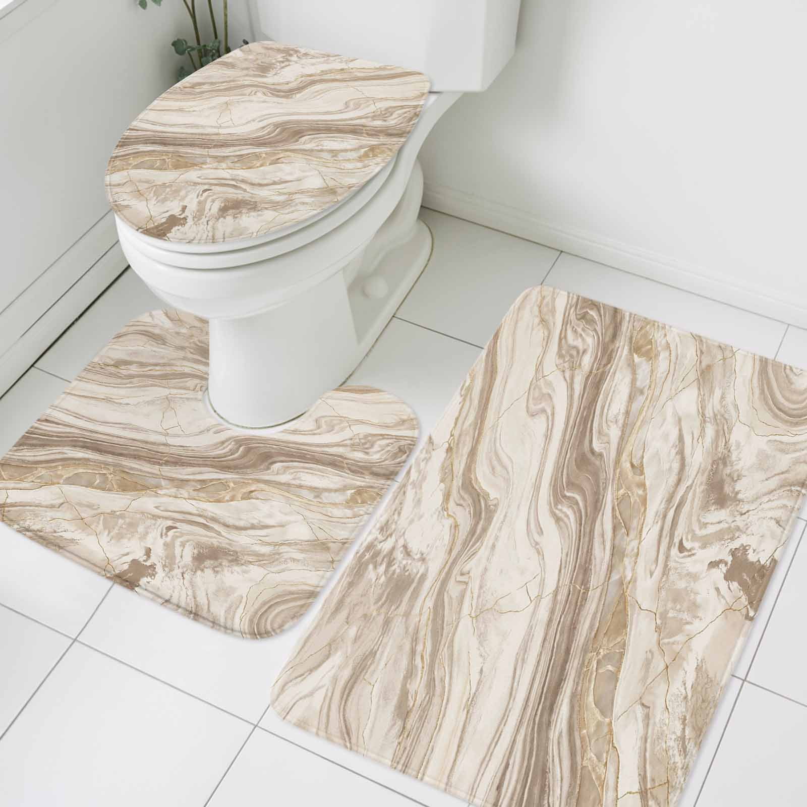Abstract Lines Bathroom Rugs Set Granite Brown Marble Texture Wood ...