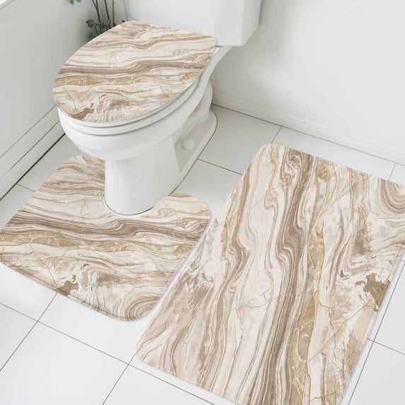 Abstract Lines Bathroom Rugs Set Granite Brown Marble Texture Wood ...