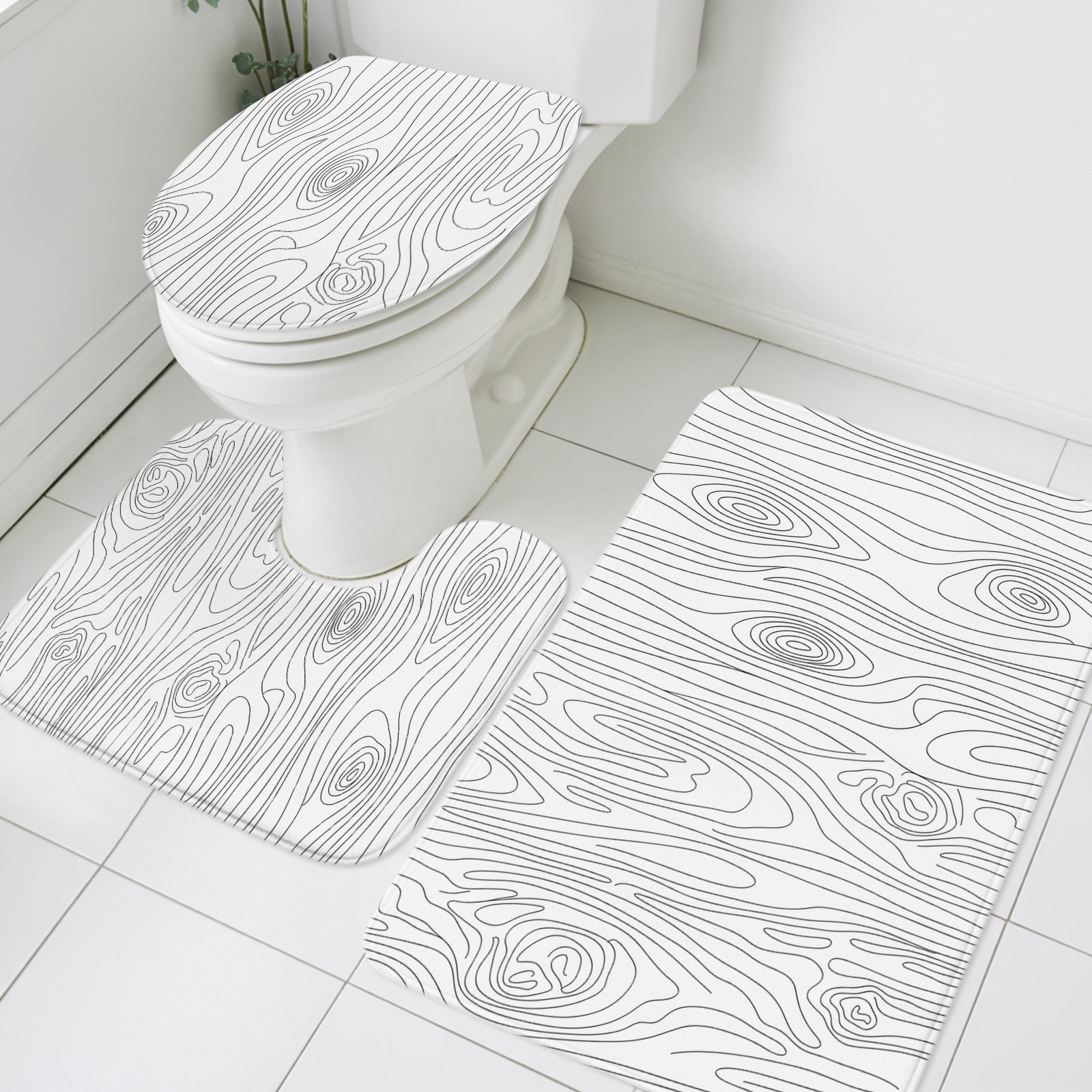 Abstract Lines Bathroom Rugs Set Vintage Art Black Tree Veins Irregular ...