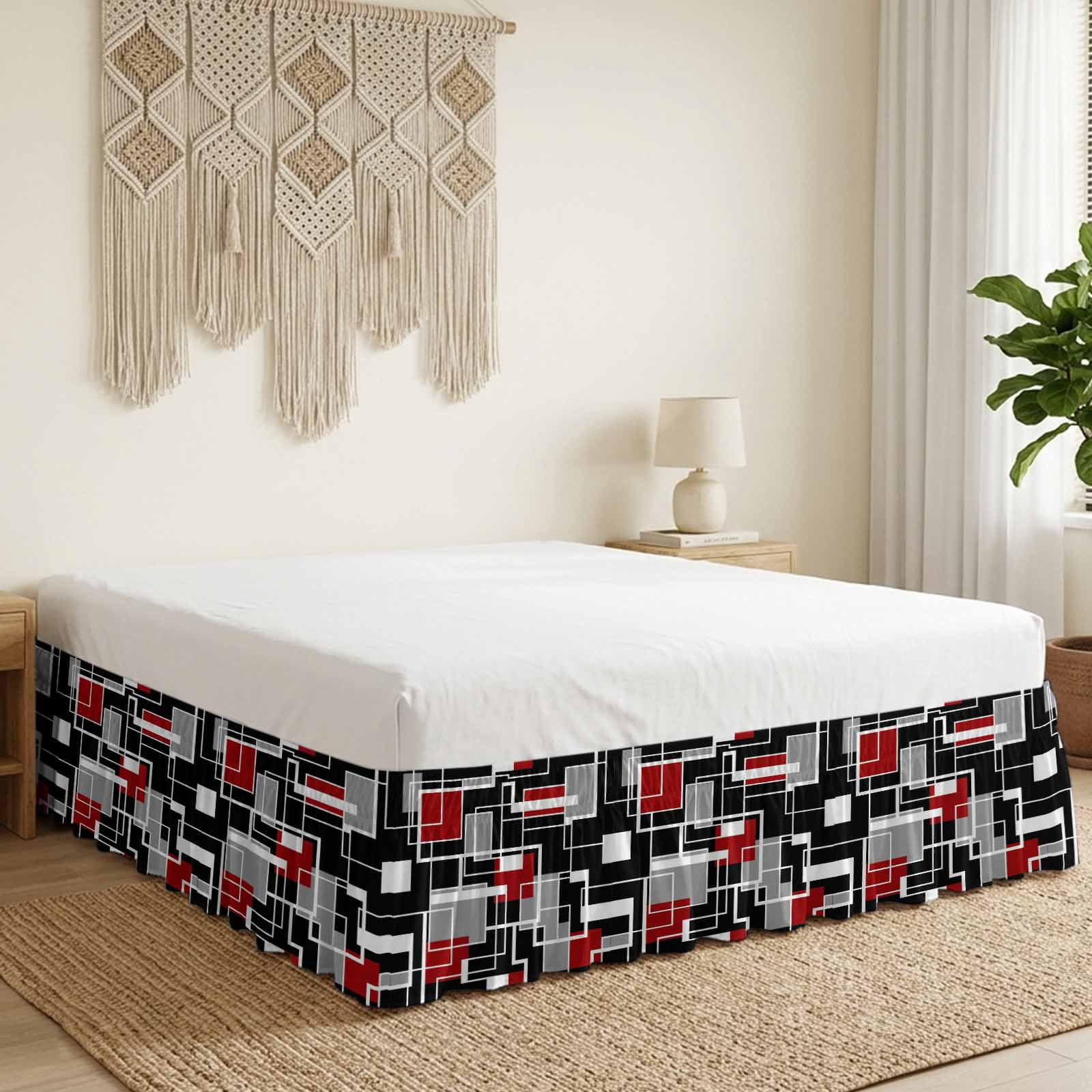 Abstract Lines Bed Skirt Bed Skirts Queen Size 16 Inch Drop, Black Gray ...