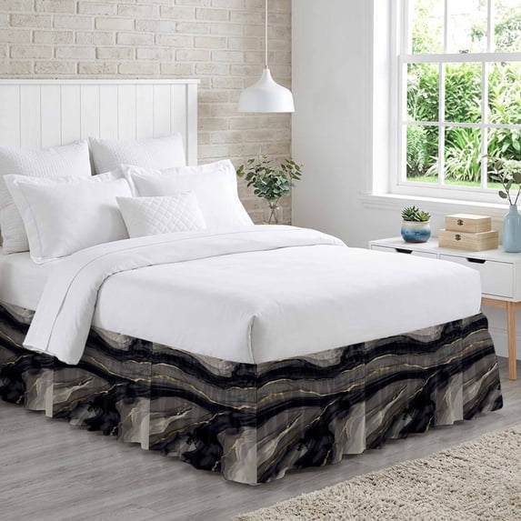 Abstract Lines Bed Skirt King Size 18 Inch Drop, Deep Black Charcoal ...