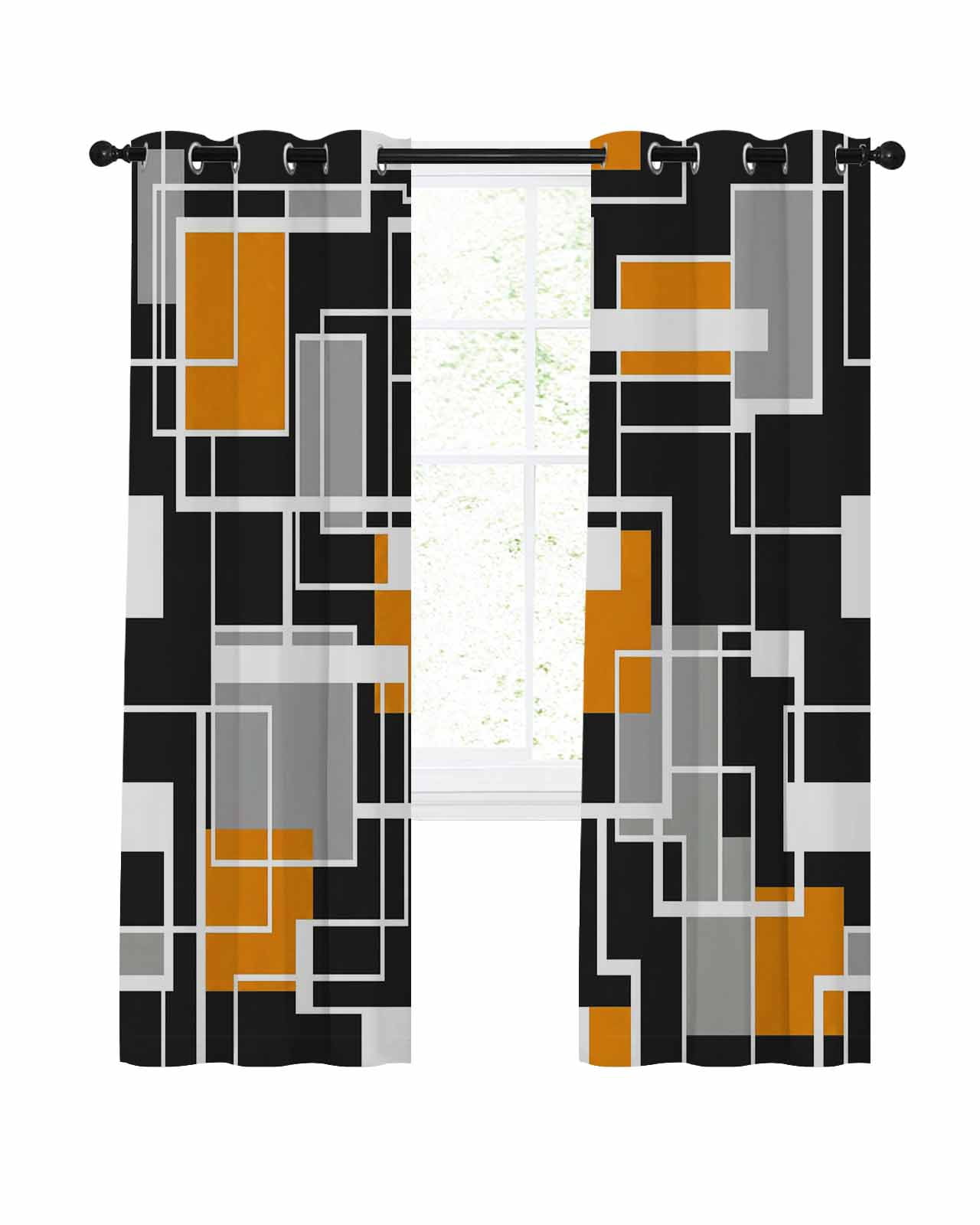 Abstract Lines Blackout Curtains 72 Inch Length Black Gray Orange ...