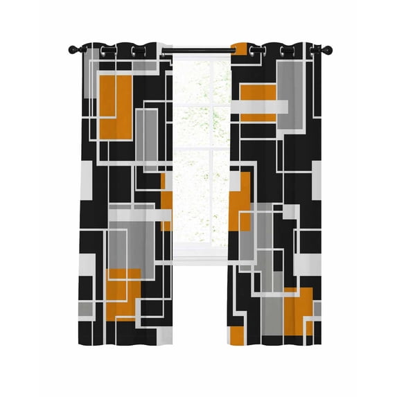Abstract Lines Blackout Curtains 72 Inch Length Black Gray Orange ...