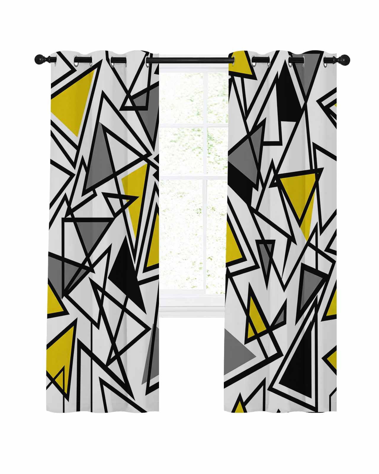 Abstract Lines Blackout Curtains 84 Inch Length Black Gray Yellow ...