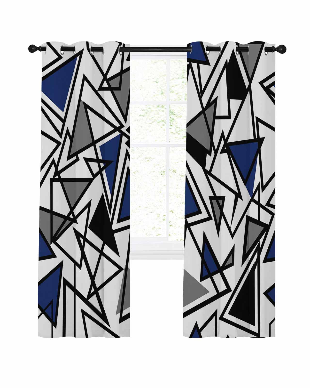 Abstract Lines Blackout Curtains 96 Inch Length Black Gray Blue ...