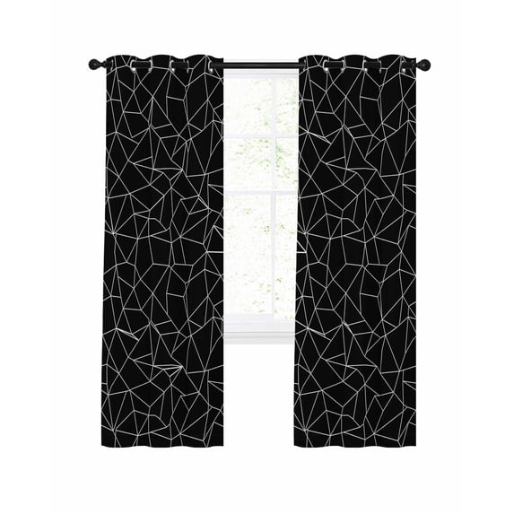 Abstract Lines Blackout Curtains 96 Inch Length Geometric Black ...