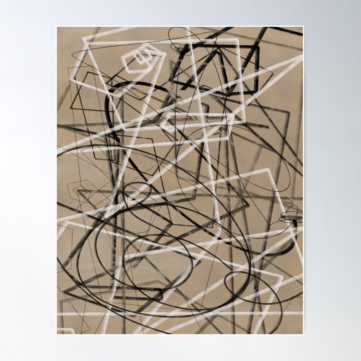 Abstract Lines Brown White Black Paper Modern Art Drawing Poster Wall ...