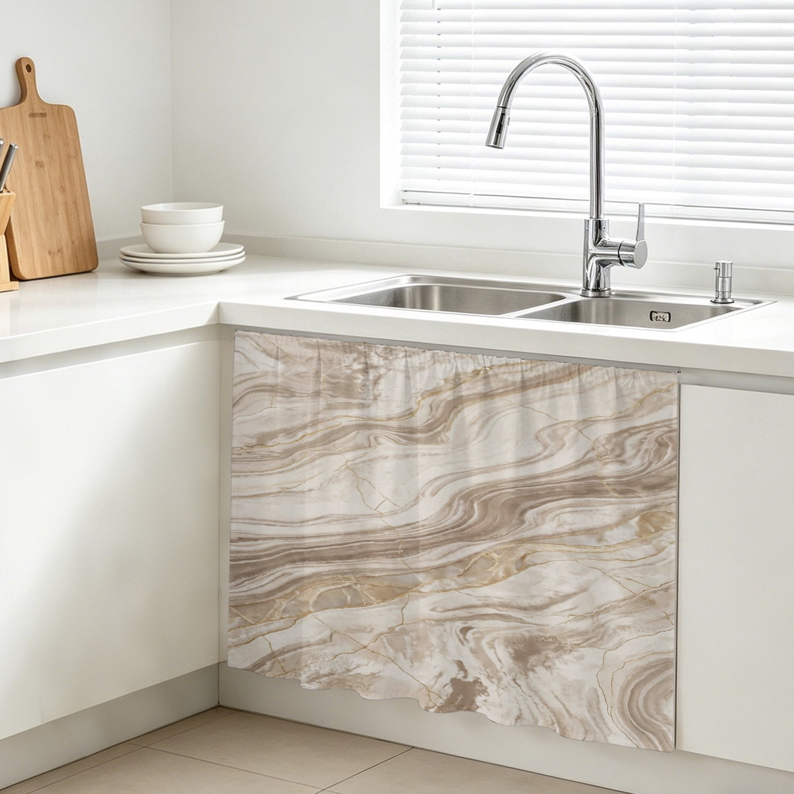 Abstract Lines Cabinet Curtains for Kitchen 11"W x 13"L, Granite Brown ...