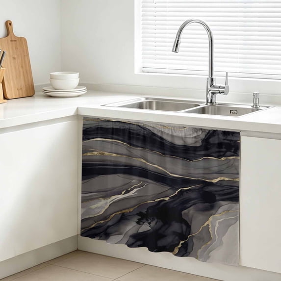 Abstract Lines Cabinet Curtains for Kitchen 11"Wx13"L, Deep Black ...