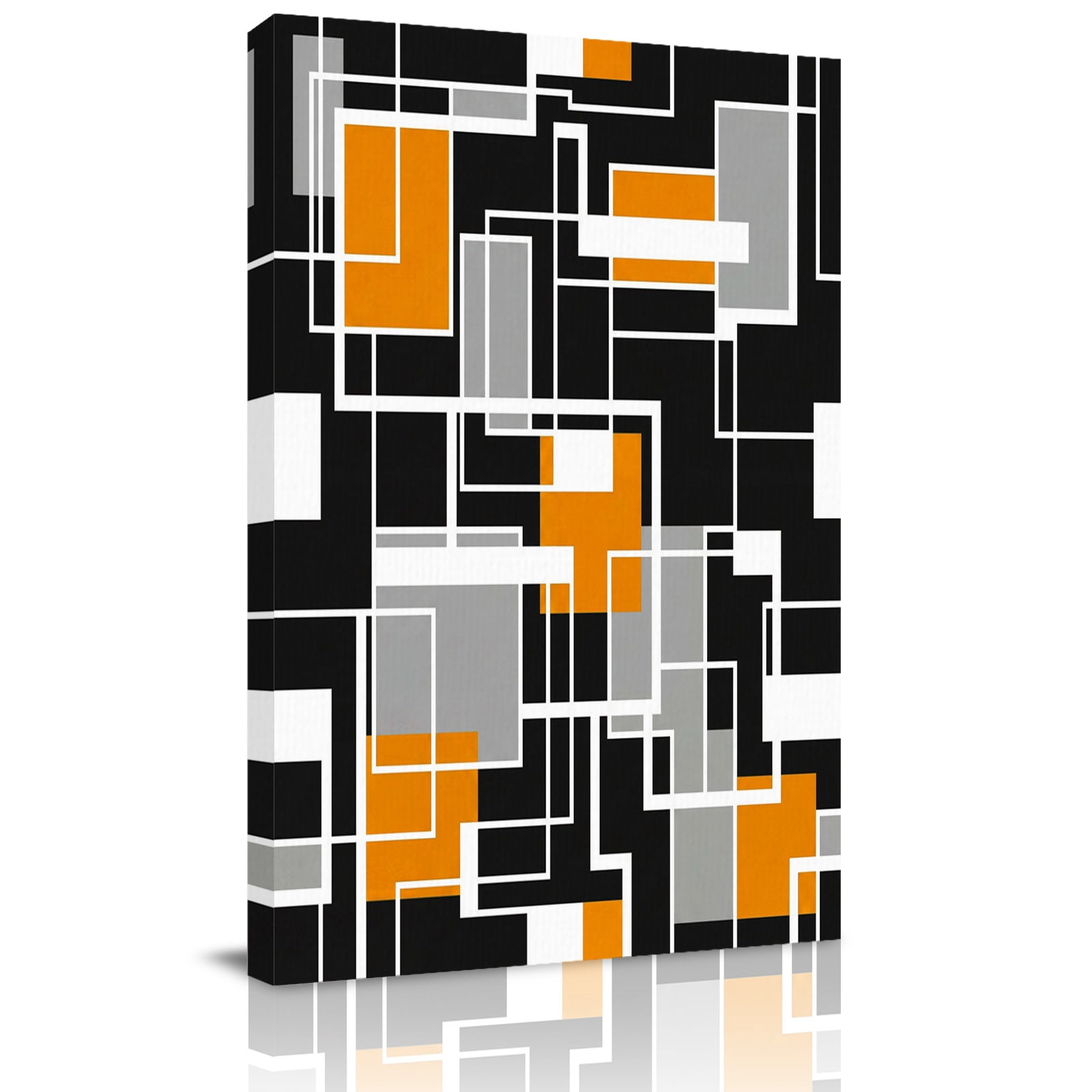 Abstract Lines Canvas Wall Art for Living Room, Black Gray Orange ...
