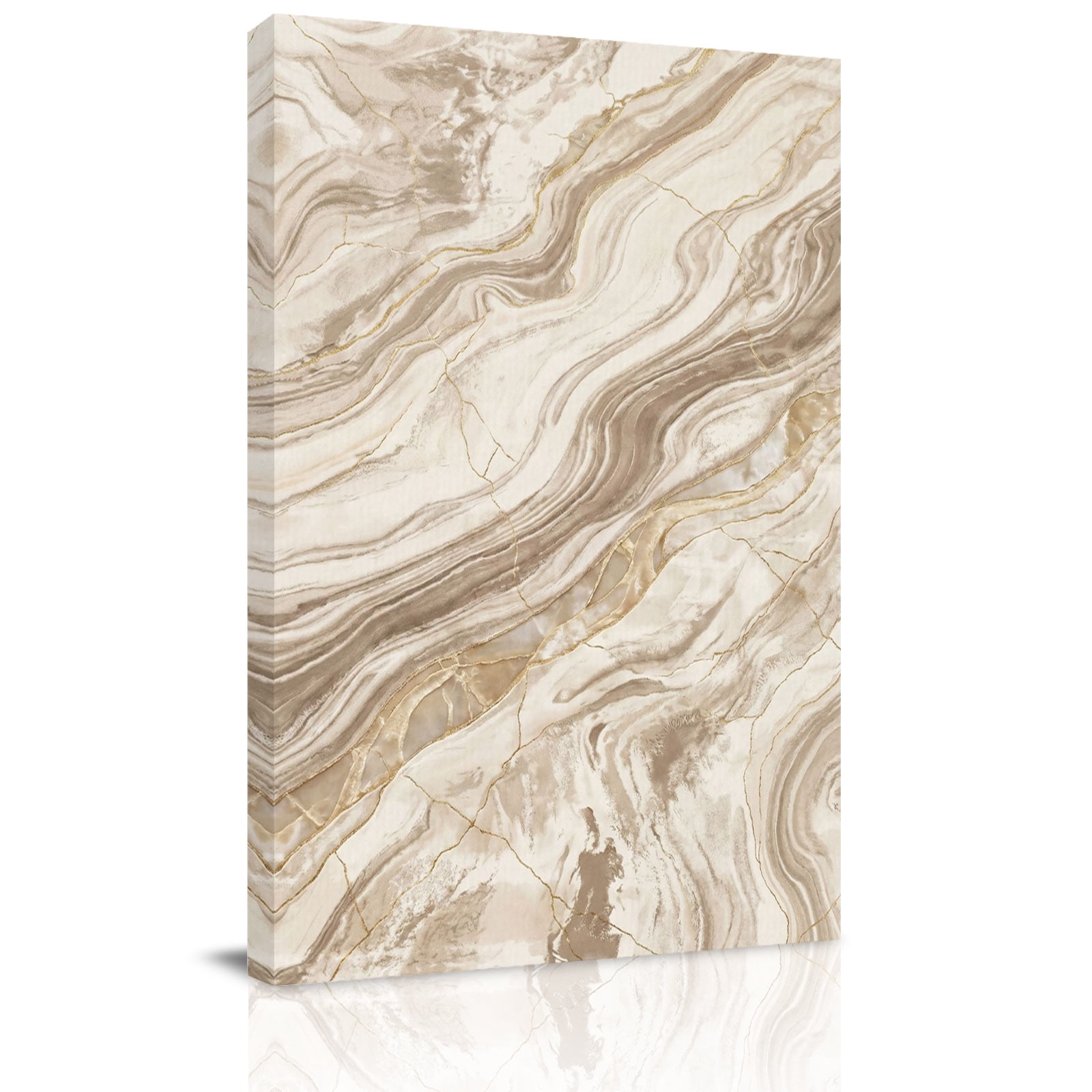 Abstract Lines Canvas Wall Art for Living Room, Granite Brown Marble ...