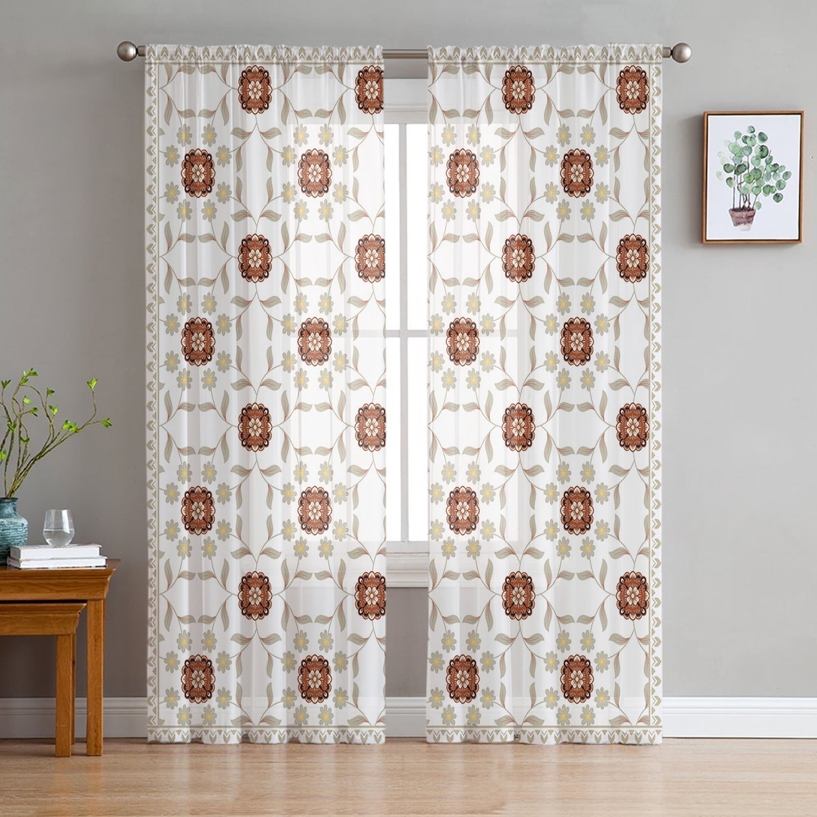 Abstract Lines Circles Lines Flowers Voile Sheer Curtains Living Room ...