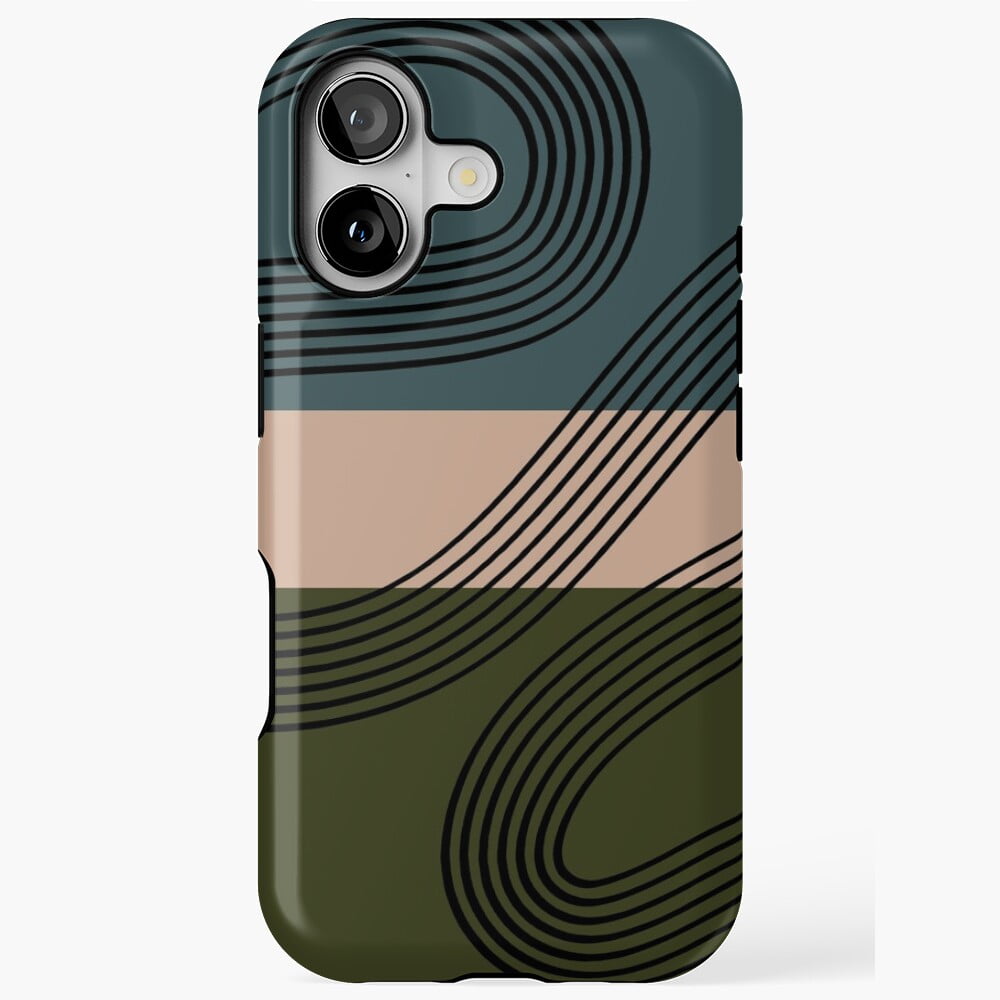 Abstract Lines Color Block Dark Green Pink iPhone Case 17 through 11 ...