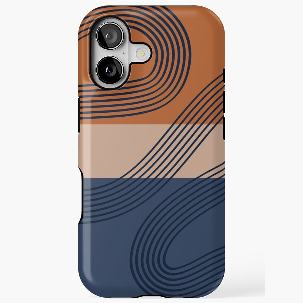 Abstract Lines Color Block Navy Burnt Orange Beige iPhone Case 17 to 11 ...