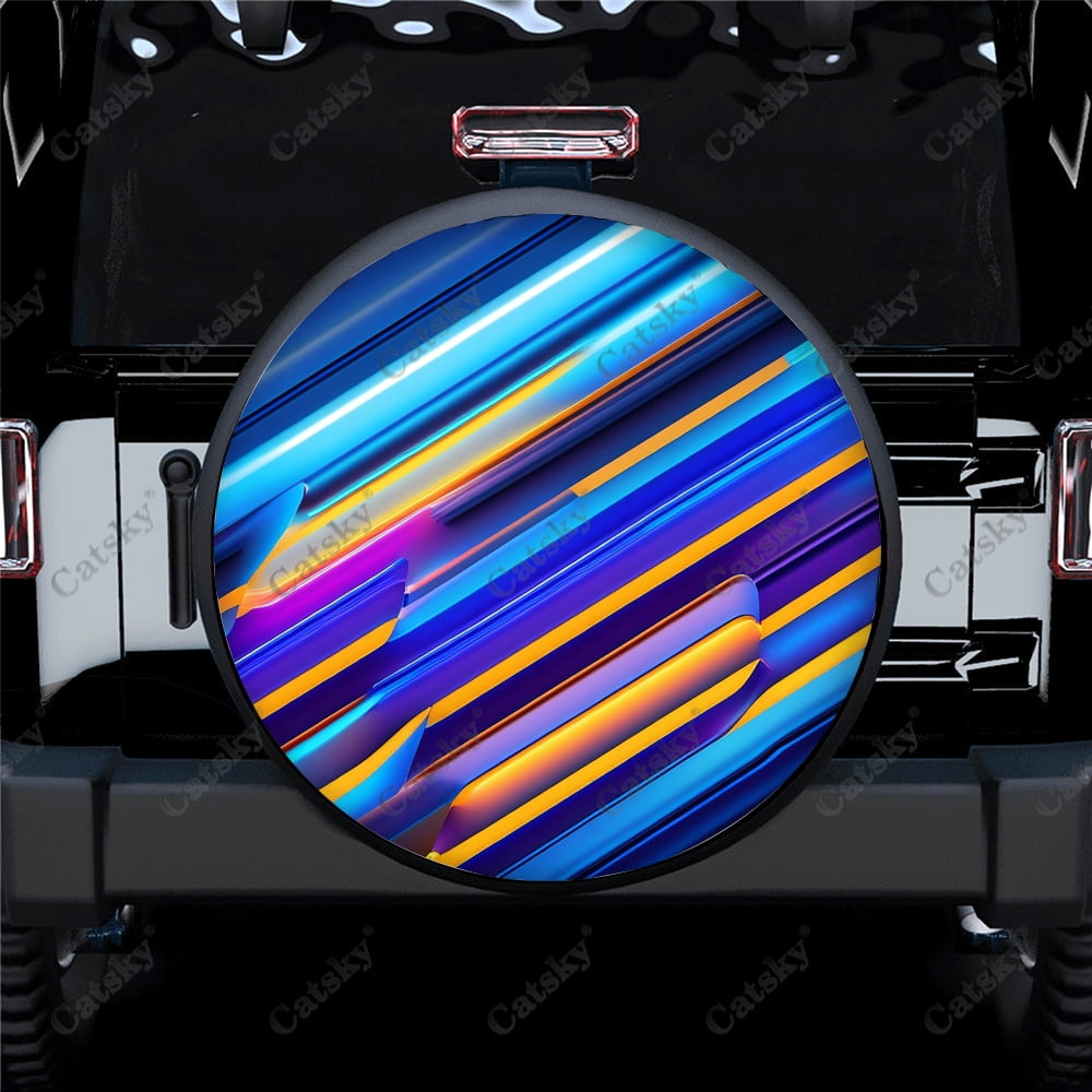 Abstract Lines Colorful Neon Pattern Polyester Universal Spare Wheel ...