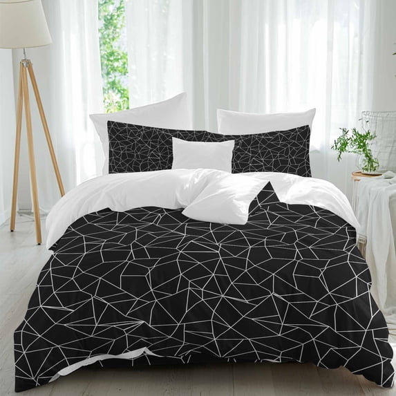 Abstract Lines Comforter Set Full Size, Geometric Black Background ...