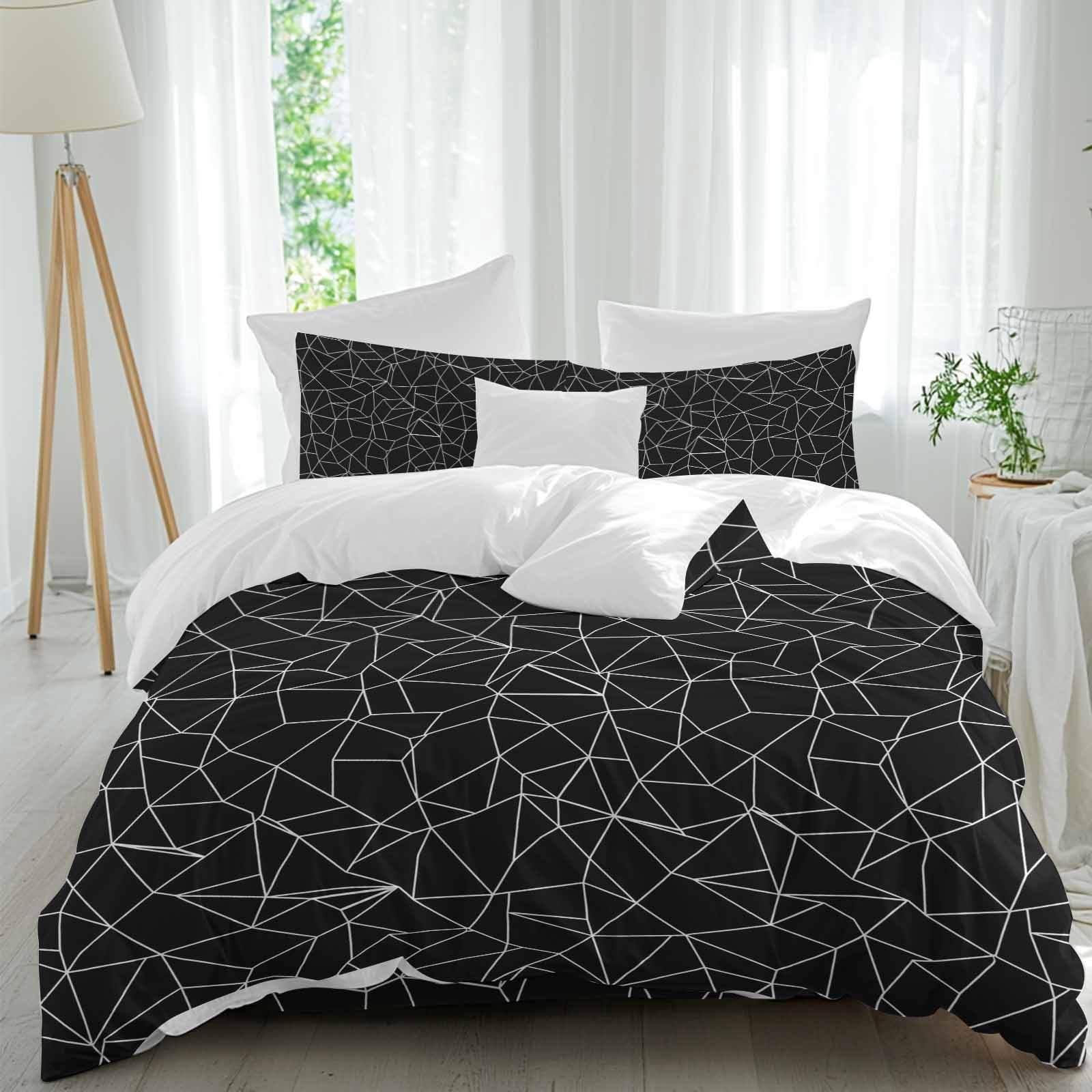 Abstract Lines Comforter Set Queen Size, Geometric Black Background ...