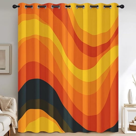 Abstract Lines Curtains For Bedroom, 70S Retro Blackout Curtains Living ...