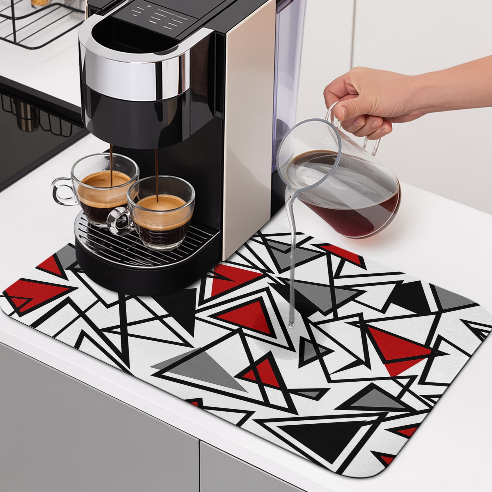 Abstract Lines Dish Drying Mats for Kitchen Counter, Black Gray Red ...