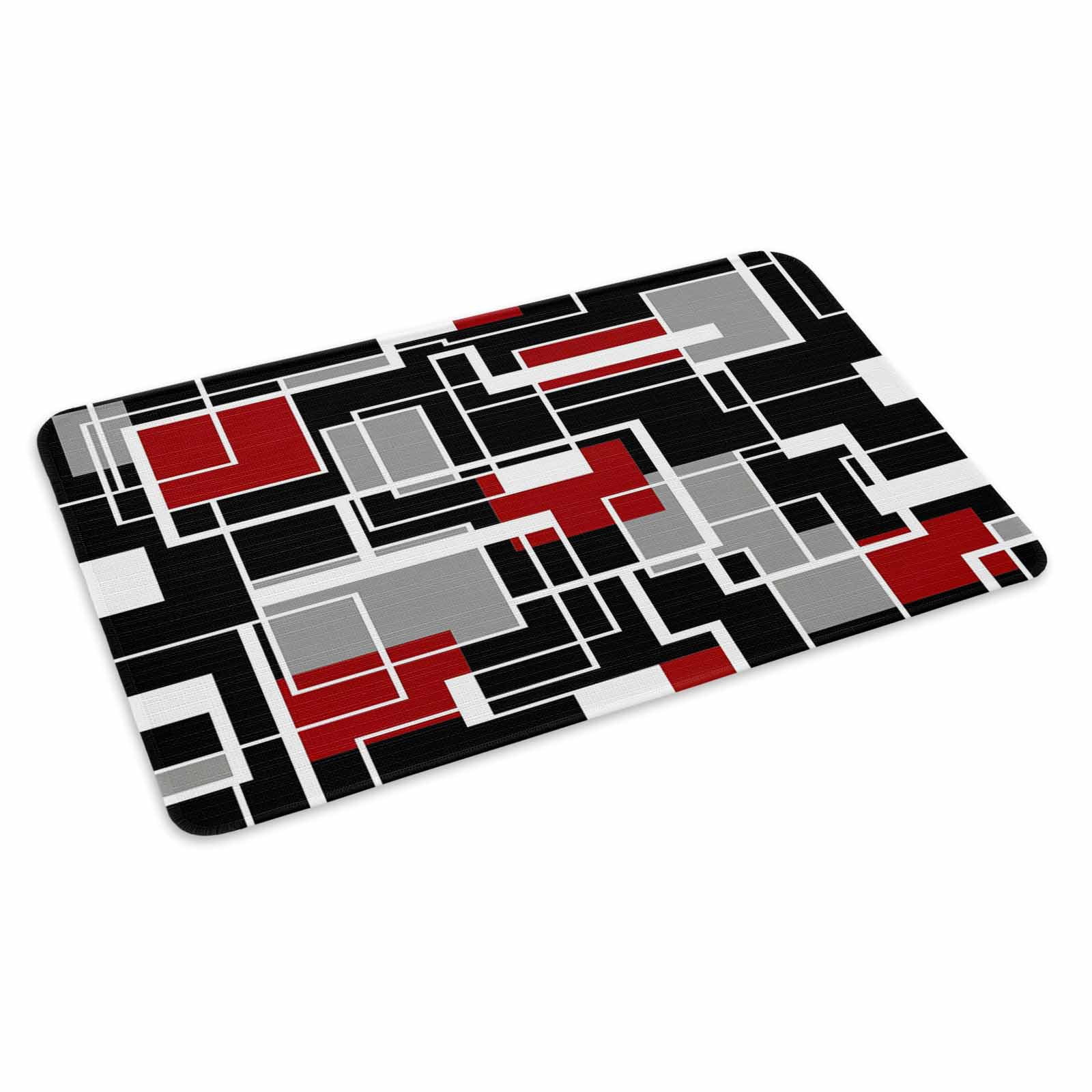 Abstract Lines Doormat Black Gray Red Rectangle Geometric Modern Non ...