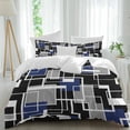 Abstract Lines Duvet Cover Set Full Size, Black Gray Navy Rectangle ...