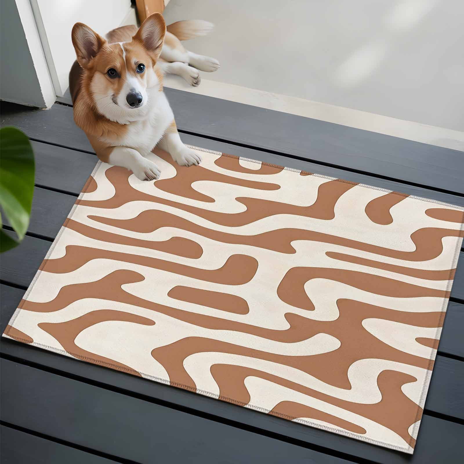 Abstract Lines Front Door Rugs 2x3 ft Brown Water Ripple Modern Art ...