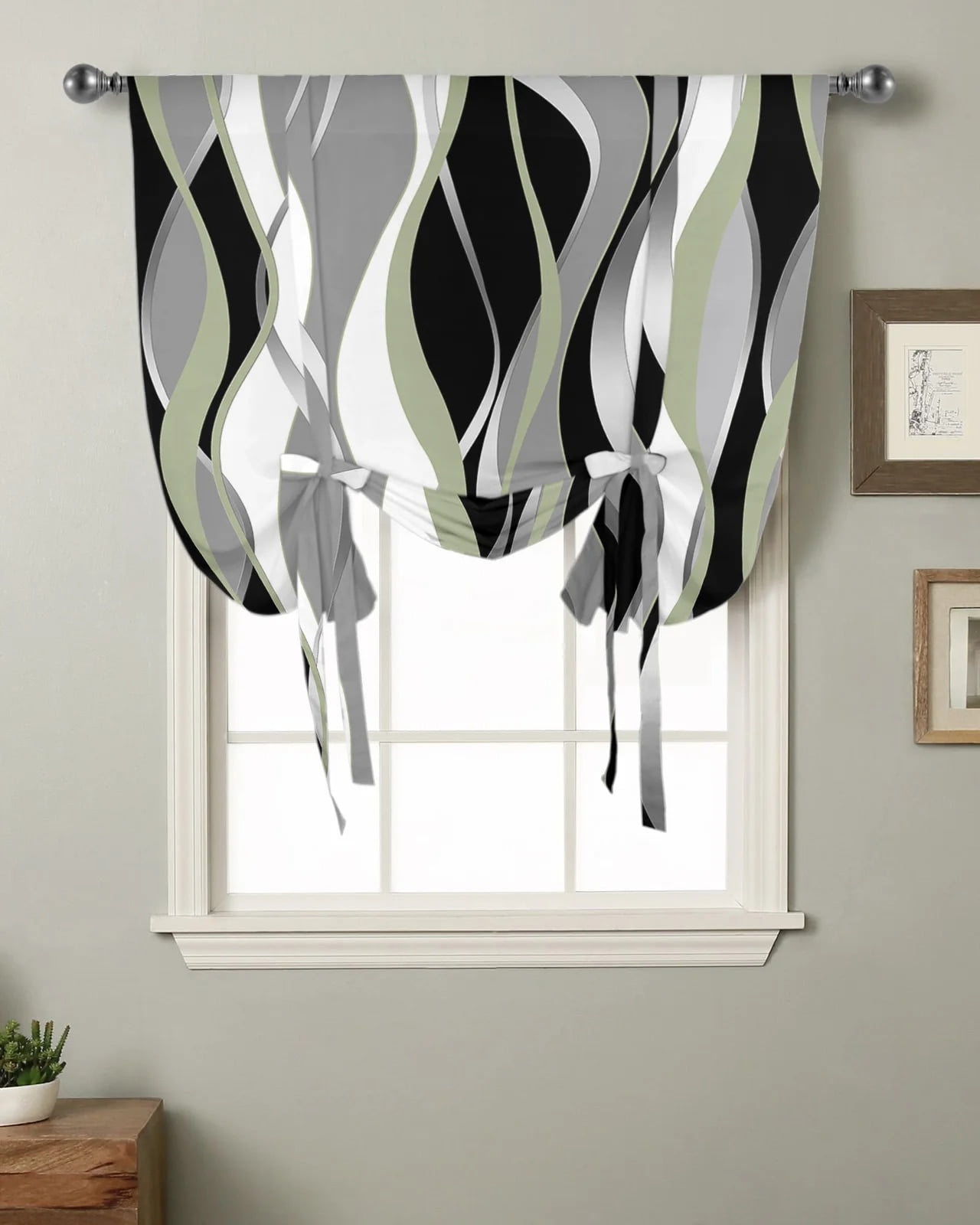 Abstract Lines Gradient Grass Green Window Curtain for Living Room ...