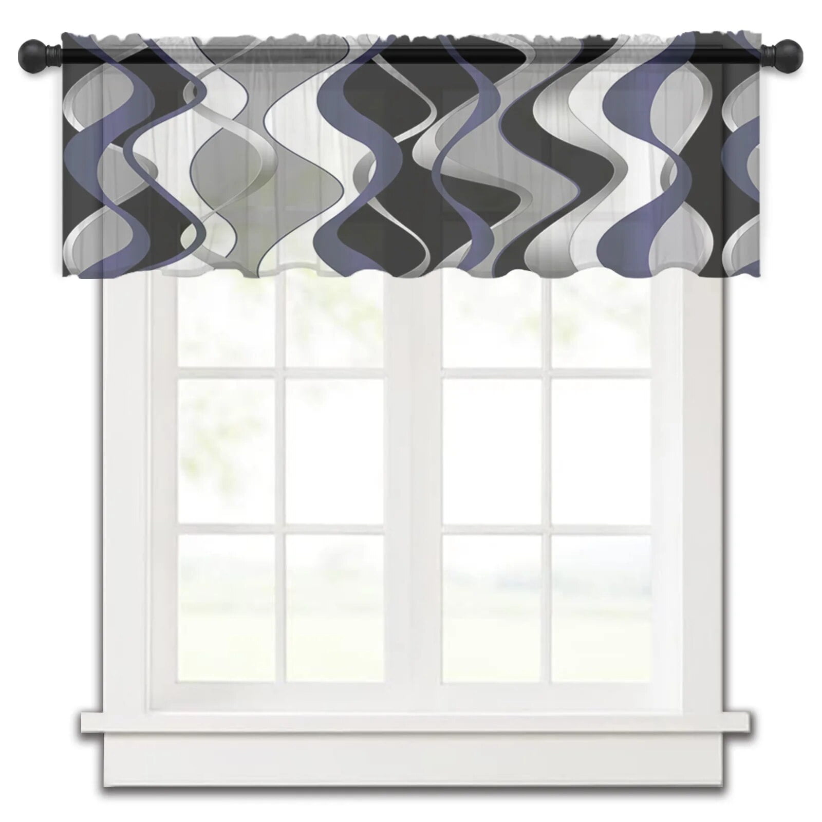 Abstract Lines Gradient Navy Blue Kitchen Small Curtain Tulle Sheer ...