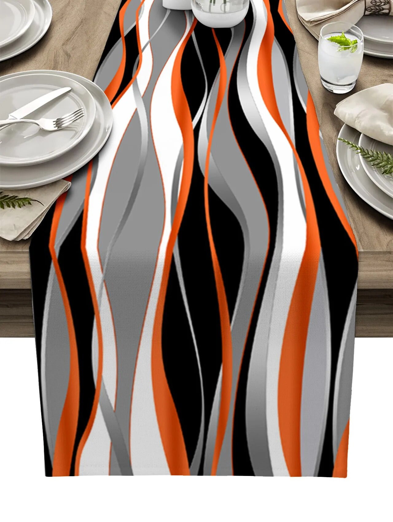 Abstract Lines Gradient Orange Linen Table Runner Kitchen Table ration ...